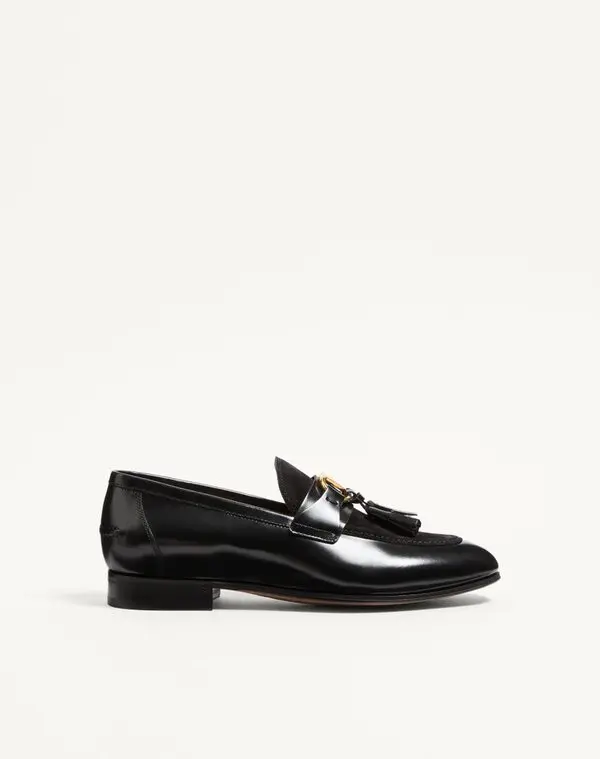 Valentino Garavani Vaniteux Calfskin And Split Leather Loafer - Black