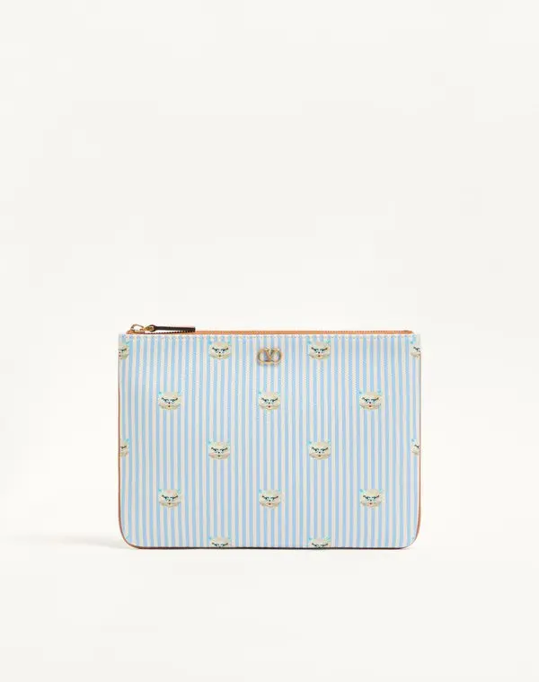 Valentino Garavani Vlogo Signature Pouch With Le Chat De La Maison Print - Azure/ivory