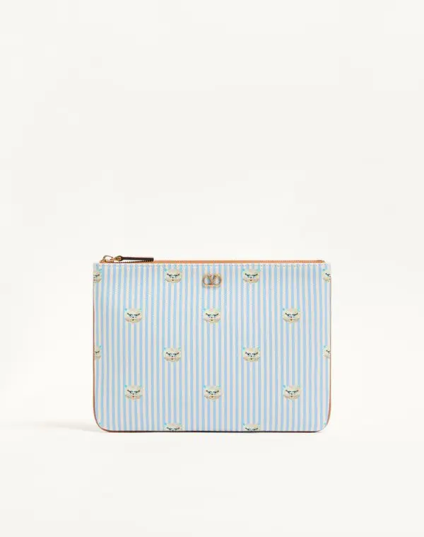 Valentino Garavani Vlogo Signature Pouch With Le Chat De La Maison Print - Azure/ivory