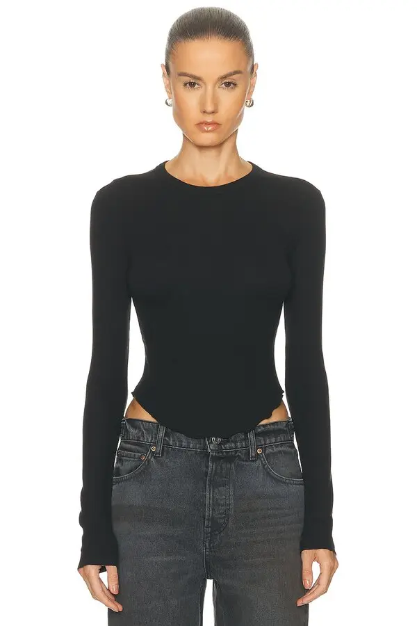 GRLFRND Scoop Hem Long Sleeve T-shirt - Black