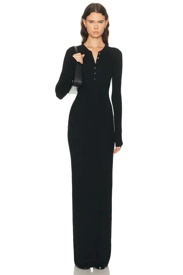 Eterne Long Sleeve Henley Maxi Dress