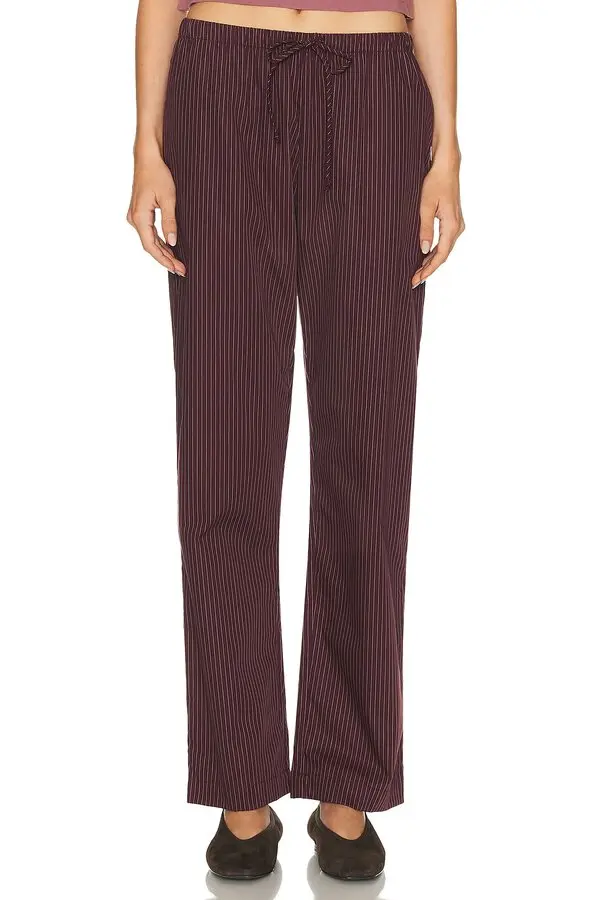 LESET Yoshi Stripe Classic Tie Pant - Bordeaux & Rose Stripe