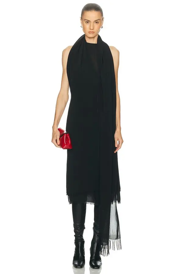 TOTEME Fringed Scarf Dress - Black