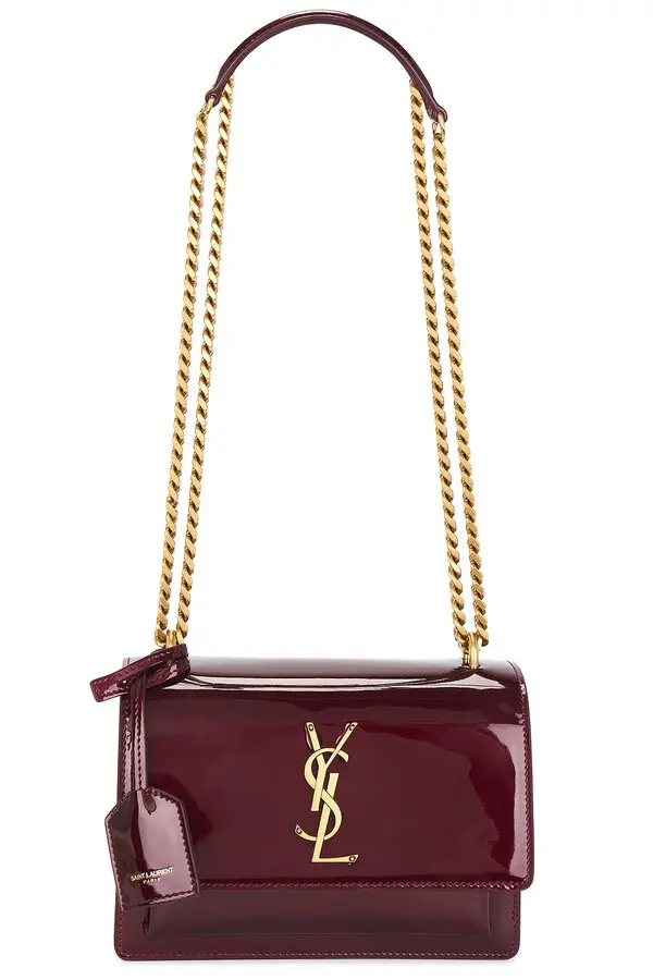 Saint Laurent Small Sunset Chain Bag - Gloss Burgundy