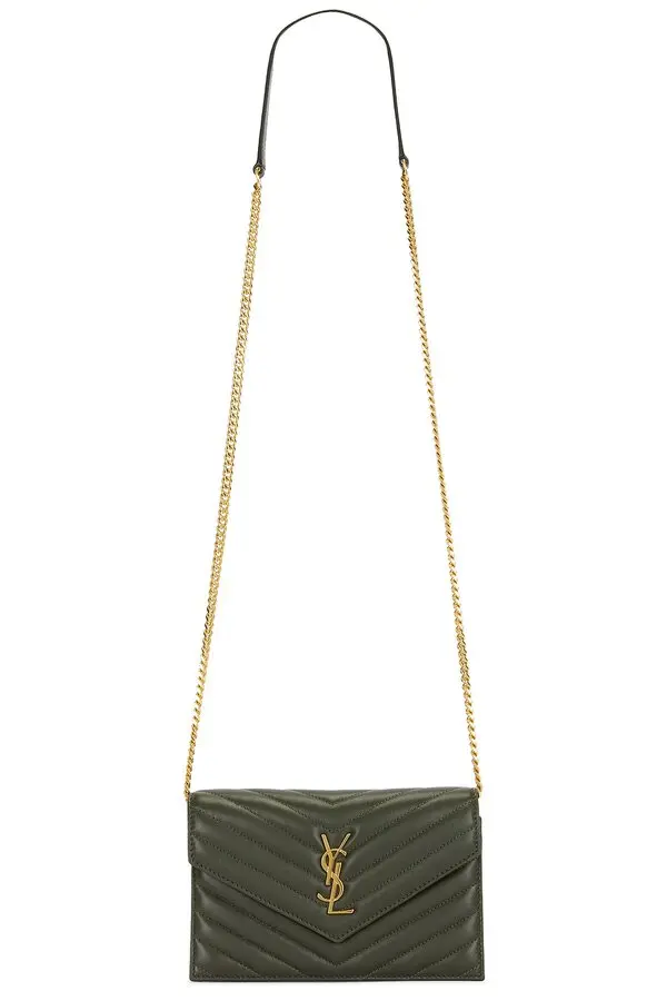Saint Laurent Envelope Wallet On Chain Bag In Black - Olive Wood