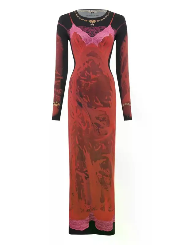 MARINE SERRE Printed-lace Jersey Dress - Red