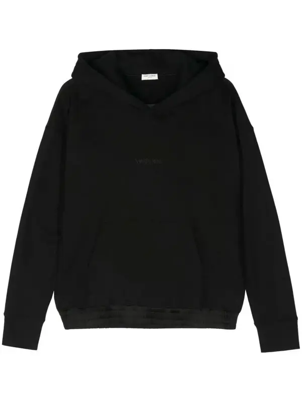 Saint Laurent Embroidered Cotton Hoodie - Black