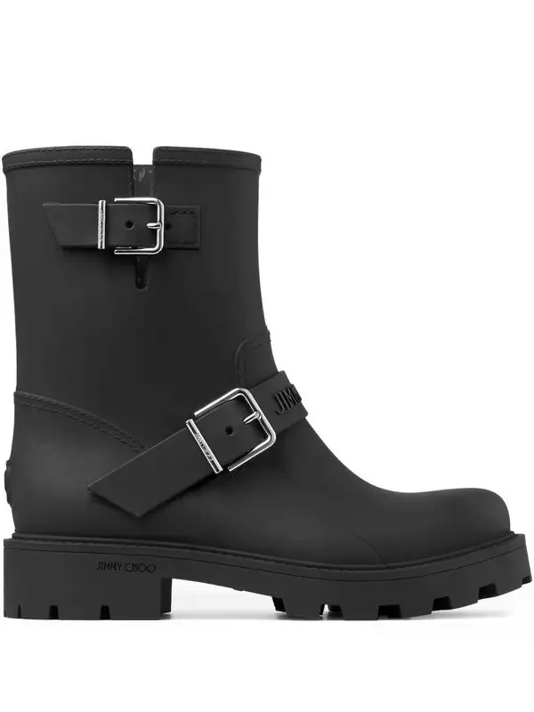 JIMMY CHOO Biker Rain Buckle-strap Boots - Black