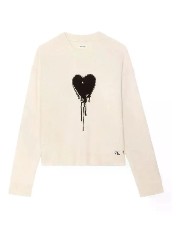 Zadig&Voltaire Markuz Cashmere Sweater With Embellished Heart Detail - Neutrals