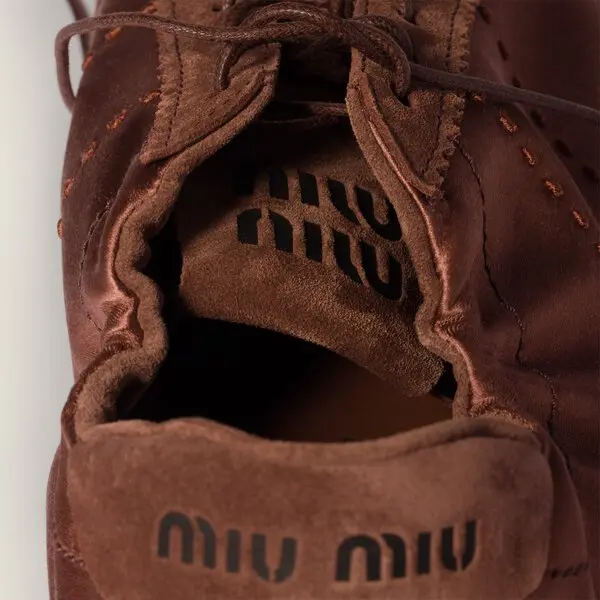 Miu Miu Plume Satin Sneakers - Cocoa Brown