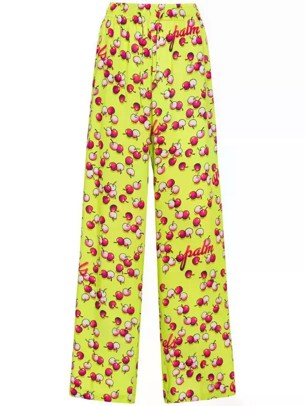 Palm Angels Cherries-patterned Flared Trousers - Green