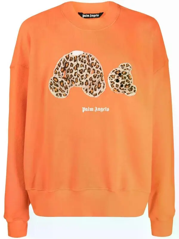 Palm Angels Leopard Teddy Crewneck Sweatshirt - Orange