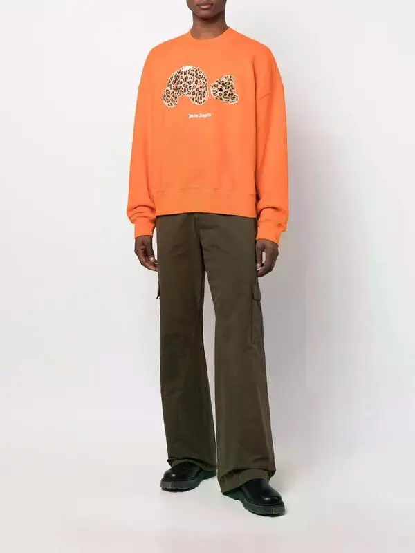 Palm Angels Leopard Teddy Crewneck Sweatshirt - Orange