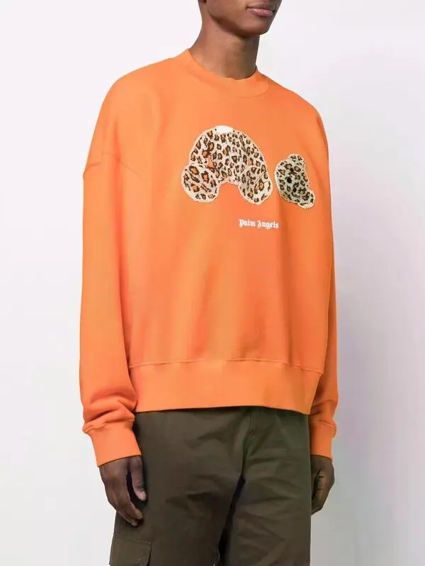 Palm Angels Leopard Teddy Crewneck Sweatshirt - Orange