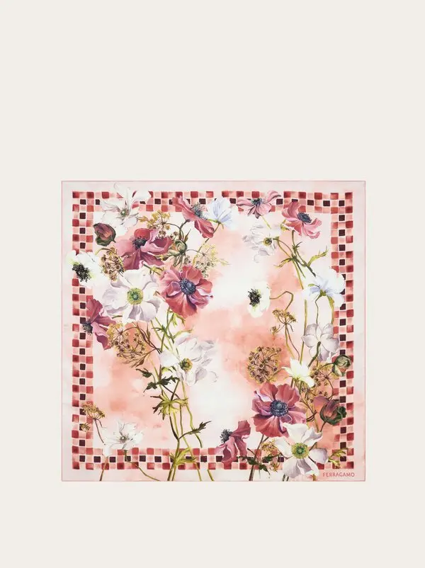 FERRAGAMO Flowers Print Silk Scarf - Pink