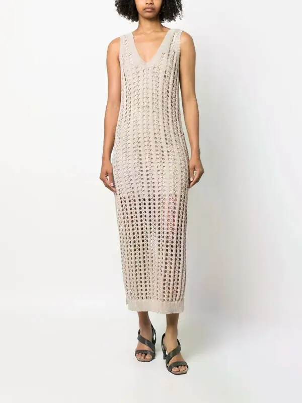 Brunello Cucinelli Dazzling Net-knit Maxi Dress