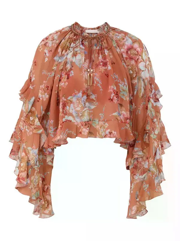 Zimmermann Ruffled Floral Blouse - Orange
