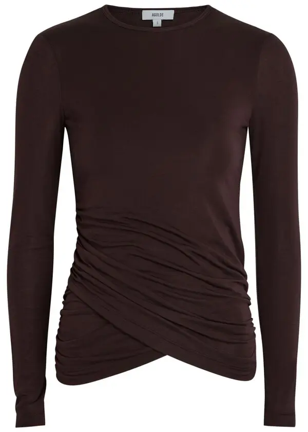 AGOLDE Eve Draped Jersey Top - Brown