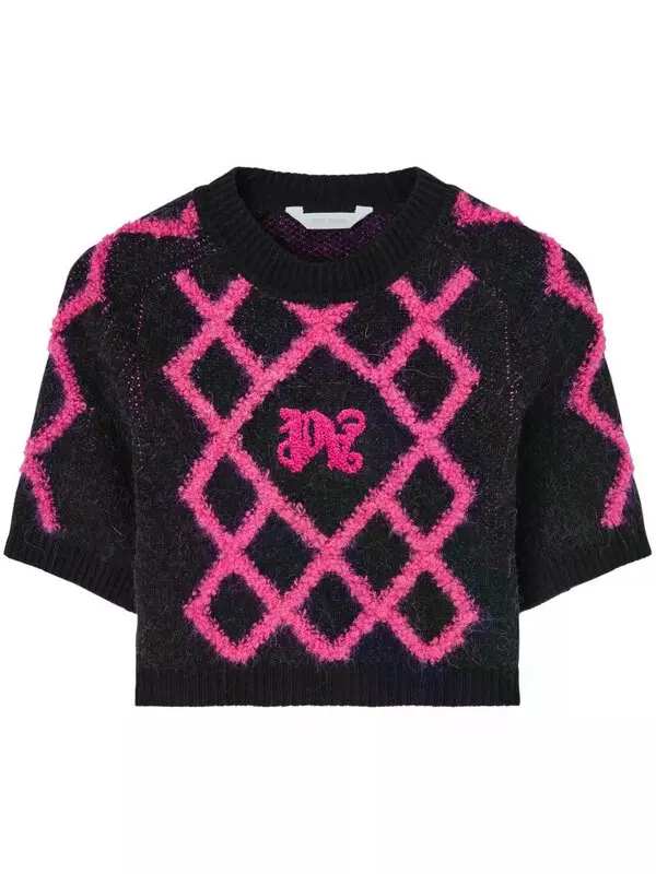 Palm Angels Monogram Argyle-pattern Crop Top