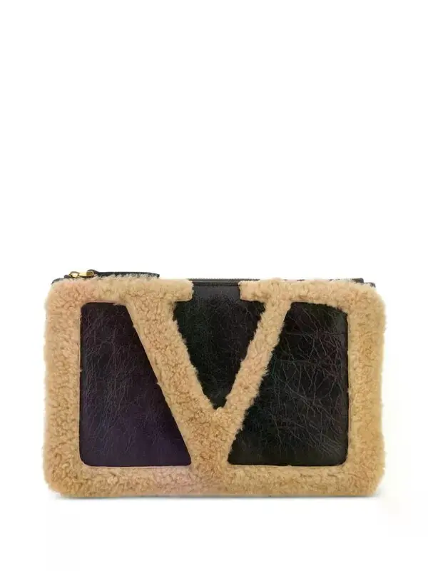 Valentino Garavani Sheepskin Clutch With Vlogo Signature - Brown