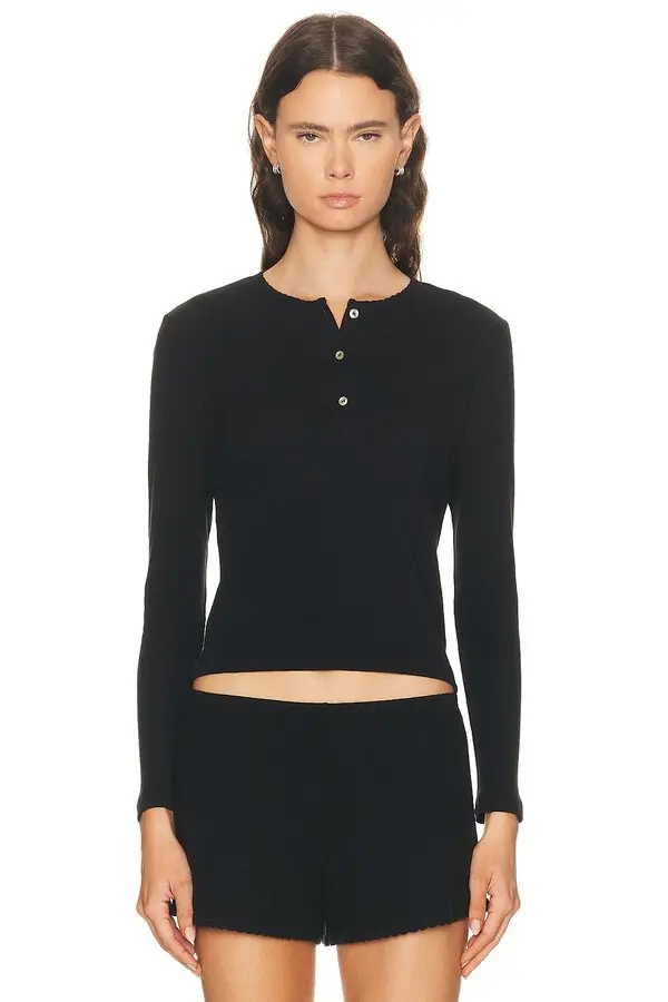 LESET Pointelle Long Sleeve Henley Top