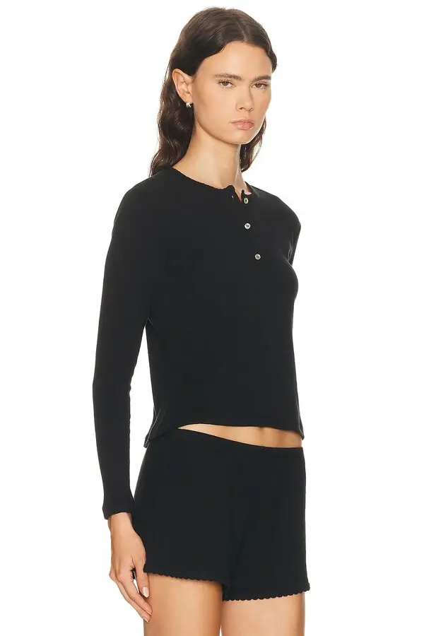 LESET Pointelle Long Sleeve Henley Top