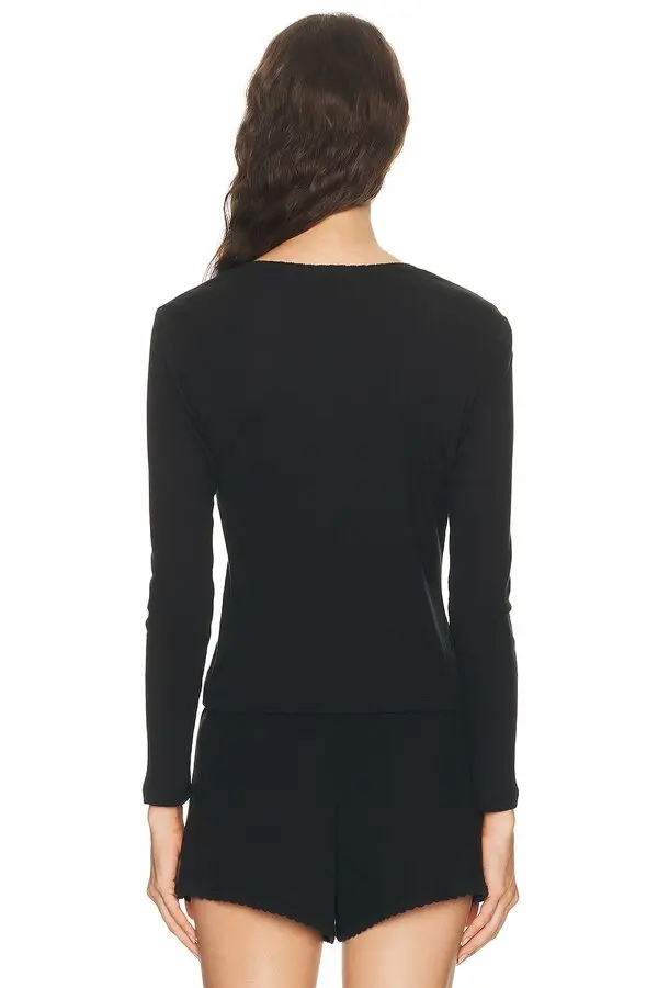 LESET Pointelle Long Sleeve Henley Top
