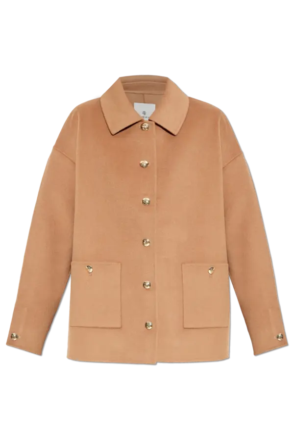 ANINE BING Wool And Cashmere Jacket With Gold Button Accents - Brown