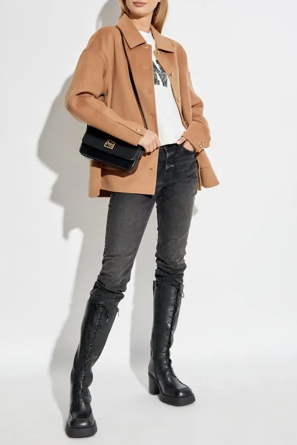 ANINE BING Wool And Cashmere Jacket With Gold Button Accents - Brown