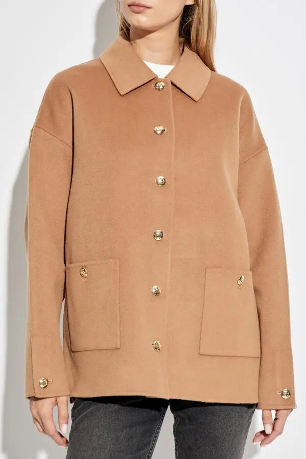 ANINE BING Wool And Cashmere Jacket With Gold Button Accents - Brown