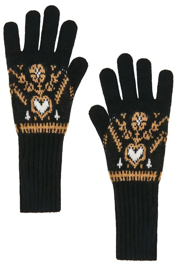 Khaite Domini Cashmere Gloves - Black & Camel Multi