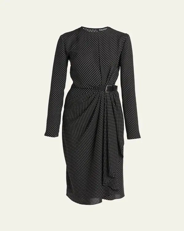 TOM FORD Polka Dot Gathered Buckle Midi Dress