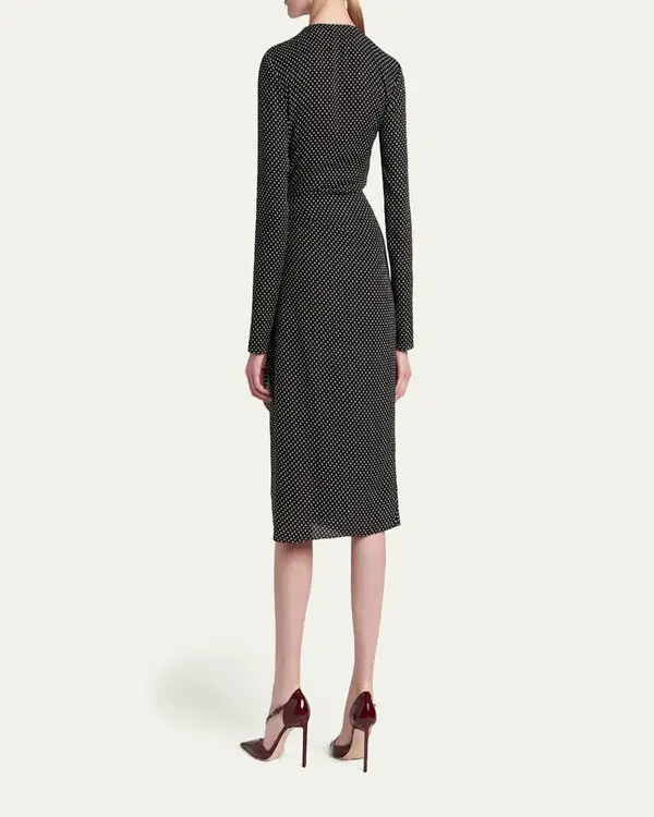 TOM FORD Polka Dot Gathered Buckle Midi Dress