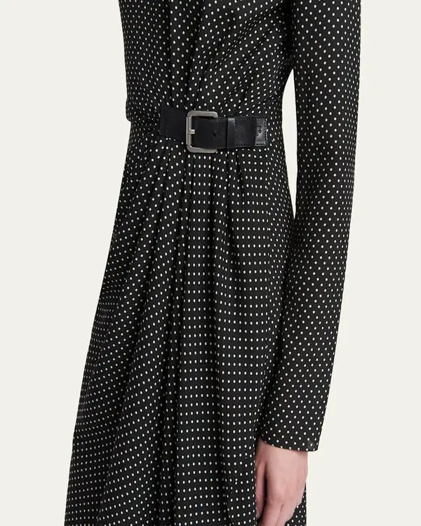 TOM FORD Polka Dot Gathered Buckle Midi Dress
