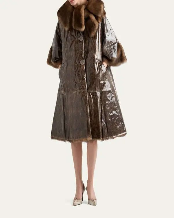 Prada Pvc-coated Shearling Single-breasted Coat