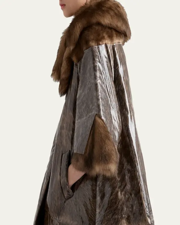 Prada Pvc-coated Shearling Single-breasted Coat