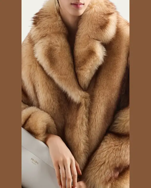 Prada Lamb Shearling Oversized Coat - Honey