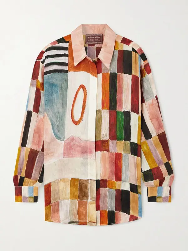 ALEMAIS Lrnca Majorelle Printed Linen And Silk-blend Shirt - Brown