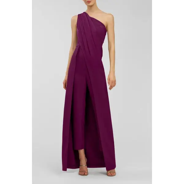 KAY UNGER Elise One-shoulder Walk Thru Jumpsuit - Mulberry
