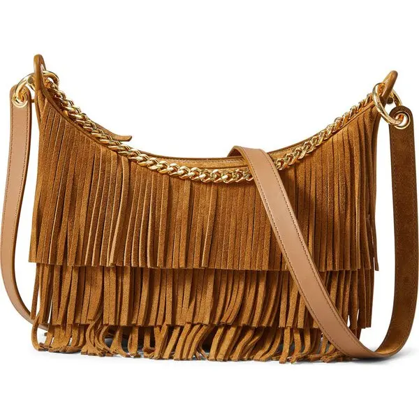 Veronica Beard Small Fortune Fringe Suede Shoulder Bag
