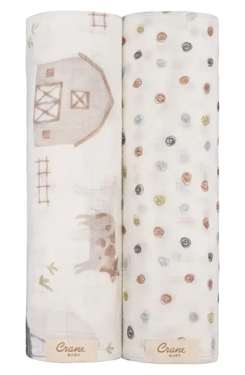 CRANE BABY Tractor Assorted 2-pack Cotton Muslin Swaddles - Beige