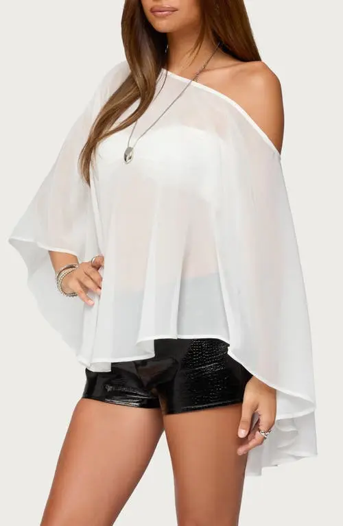 EDIKTED Sheer Chiffon One-shoulder Poncho
