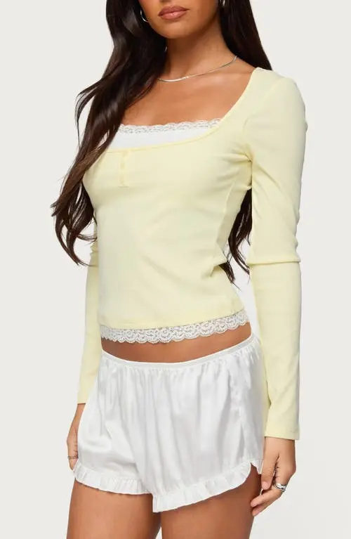 EDIKTED Joana Layered Henley Top - Yellow