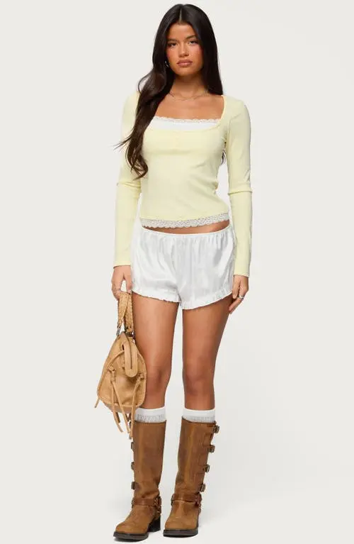 EDIKTED Joana Layered Henley Top - Yellow