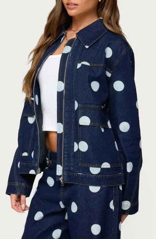 EDIKTED Leyah Polka Dot Oversize Denim Jacket