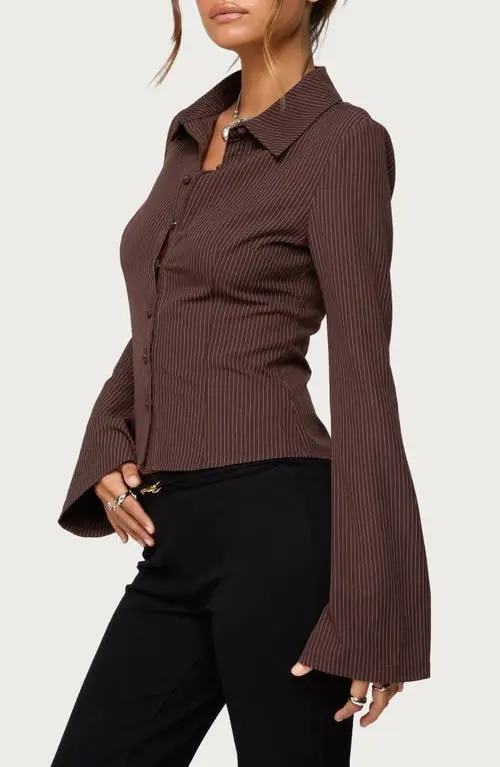 EDIKTED Pinstripe Tailored Button-up Shirt - Brown