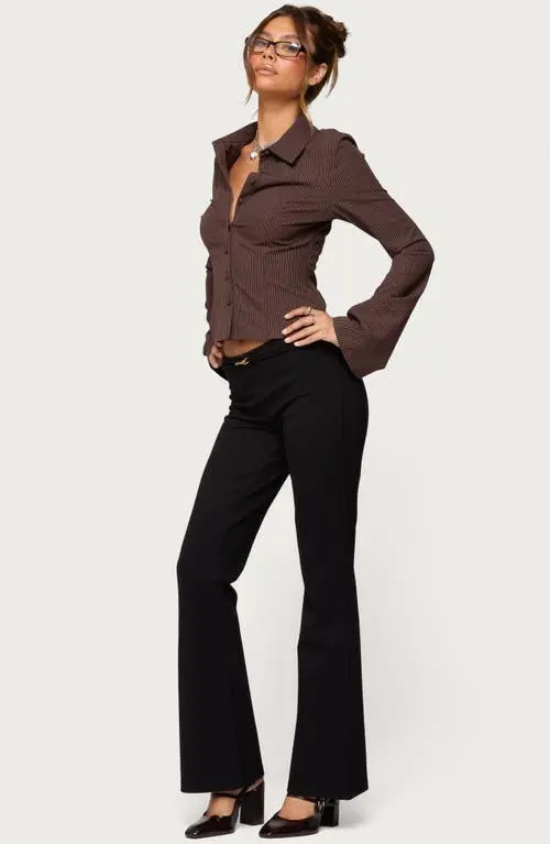 EDIKTED Pinstripe Tailored Button-up Shirt - Brown