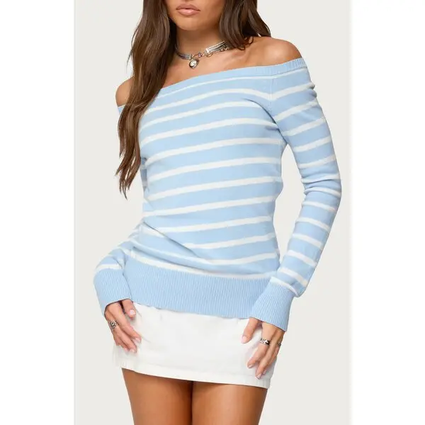 EDIKTED Lori Stripe Off-the-shoulder Sweater