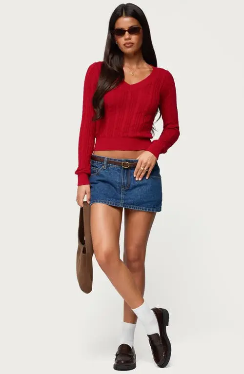 EDIKTED Ashlee V-neck Cable Knit Sweater