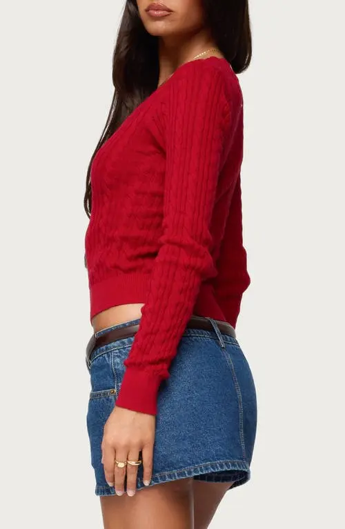 EDIKTED Ashlee V-neck Cable Knit Sweater